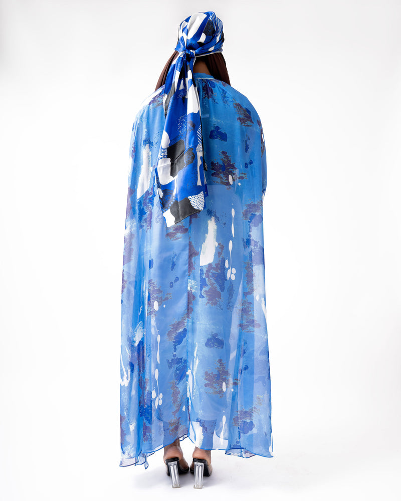 Blue White Black Dots and Stripes Oblong Scarf – Cedric Brown Collection